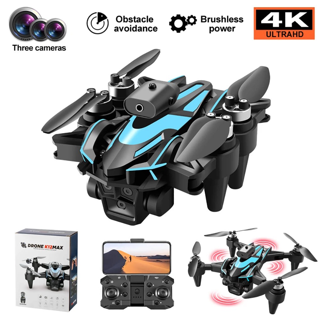 K12MAX RC FPV Drone Three Camera WiFi FPV ESC HD 3 Lens 360° Obstacle ...